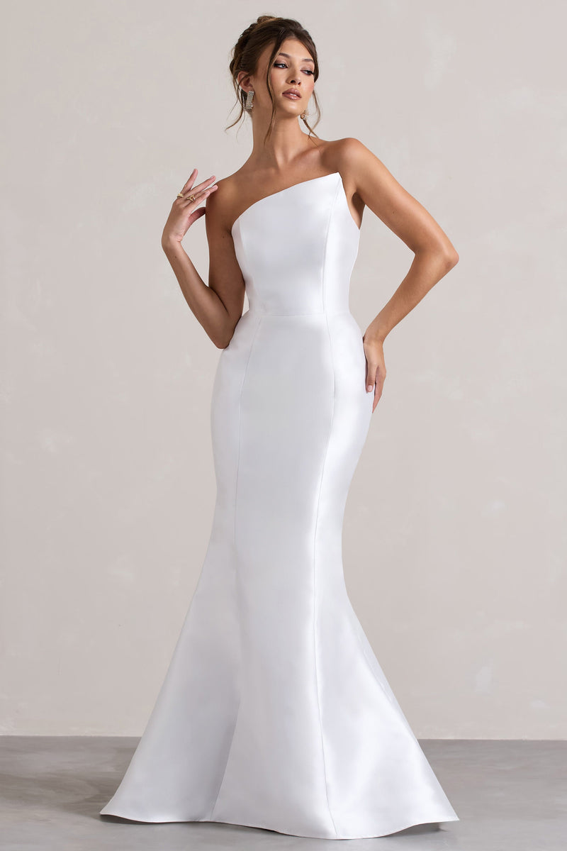 Define White Satin Asymmetric Fishtail Maxi Dress – Club L London - AUS