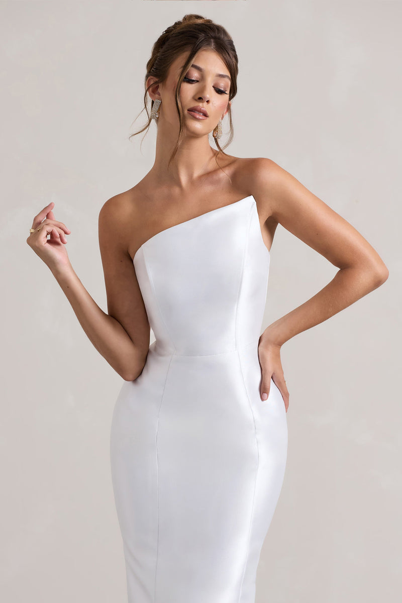 Define White Satin Asymmetric Fishtail Maxi Dress – Club L London - AUS