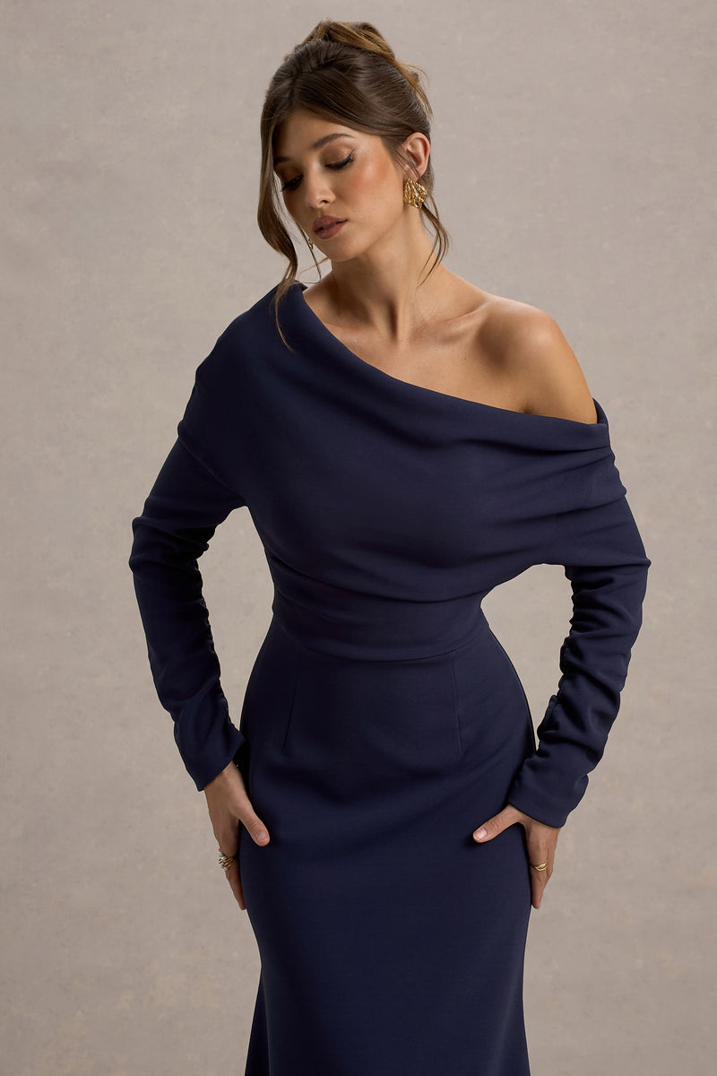 Lou Navy One-Shoulder Asymmetric Maxi Dress – Club L London - AUS