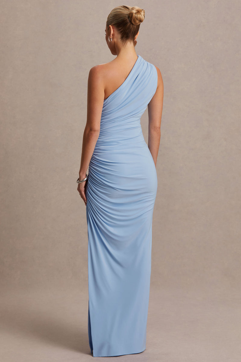 Darcie Powder Blue Asymmetric-Neck Maternity Maxi Dress – Club L London - AUS