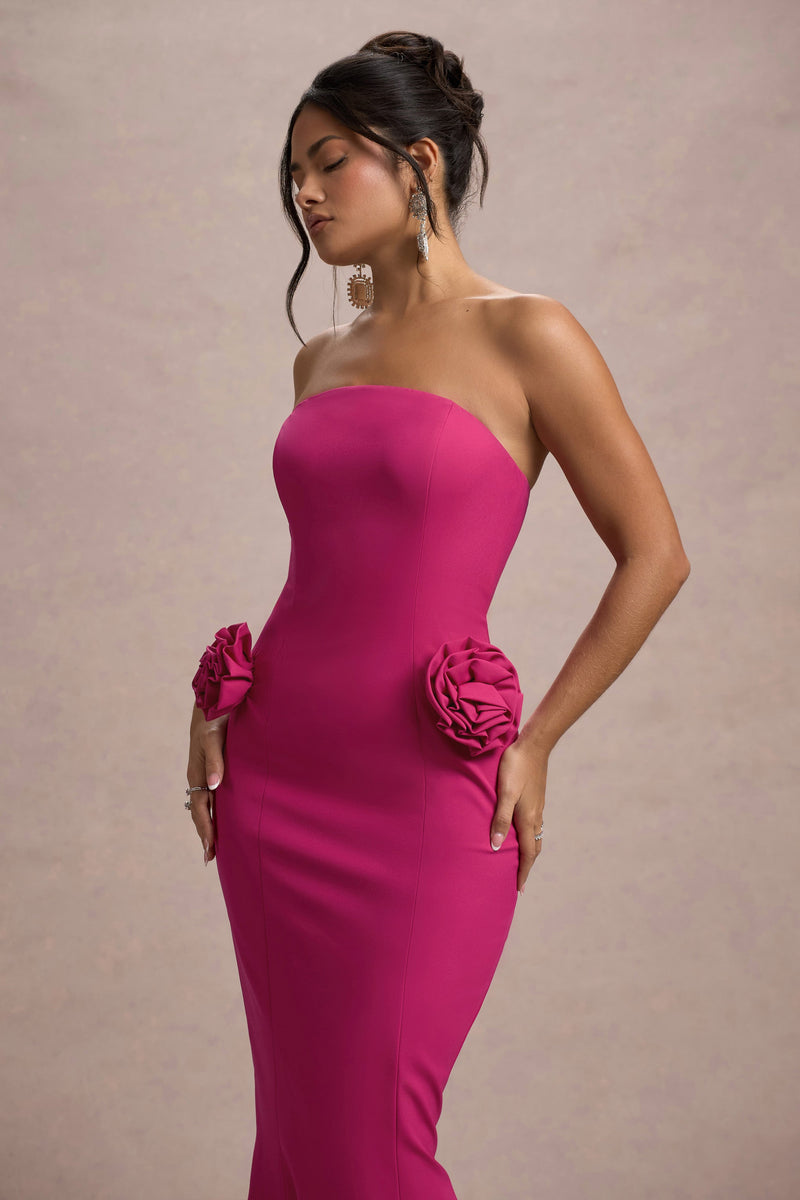 Best Of The Best Dark Pink Strapless Fishtail Maxi Dress With Corsag ...
