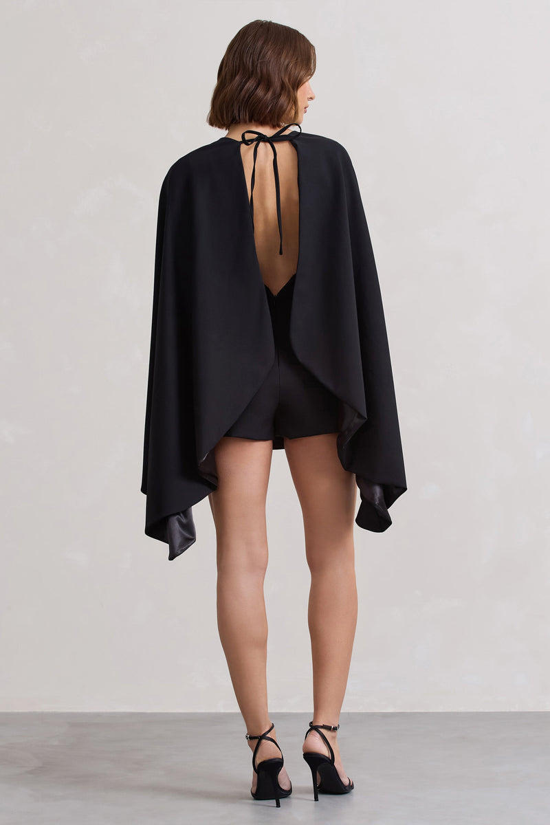 Presley Black Backless Skort Playsuit With Cape – Club L London - AUS