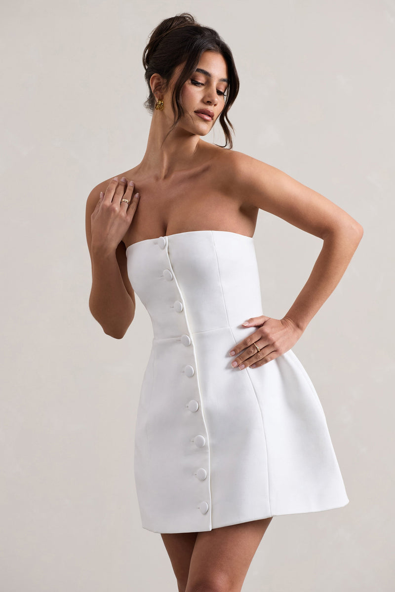 Anniston White Bandeau Tailored Buttoned Mini Dress – Club L London - AUS