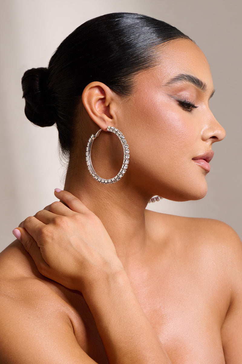 Grace Silver Chunky Diamante Hoop – Club L London - AUS