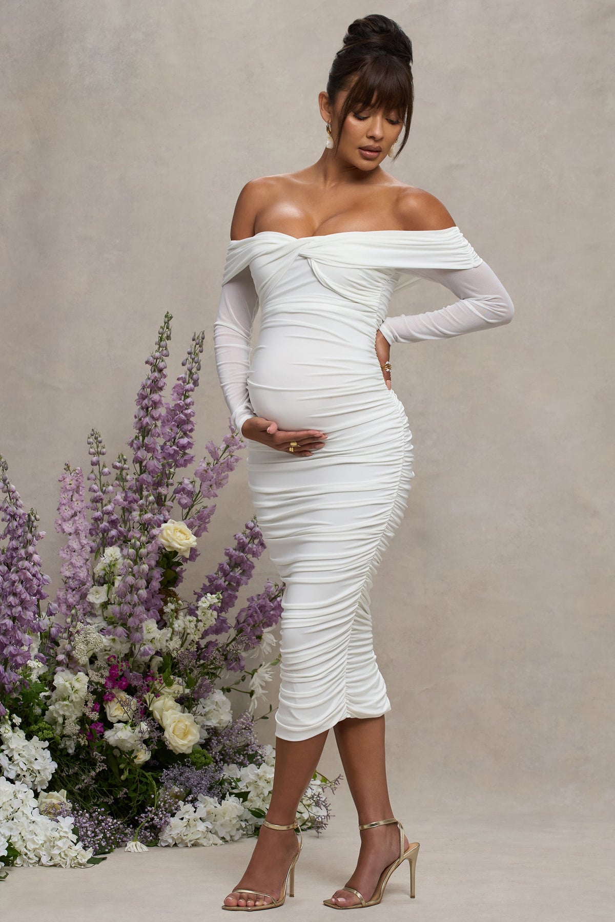 Neva White Bardot Twist Maternity Midi Dress – Club L London - AUS