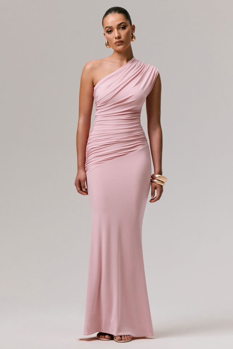 Mardi Pink Asymmetric Maxi Dress With Ruching – Club L London - AUS