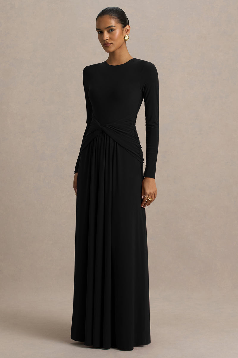 Estrella Black High-Neck Maxi Dress With Ruched Detailing – Club L ...