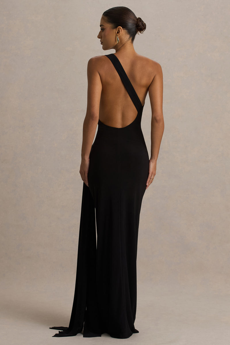 Bonnie Black Asymmetric-Neck Maxi Dress With Open-Back – Club L London ...
