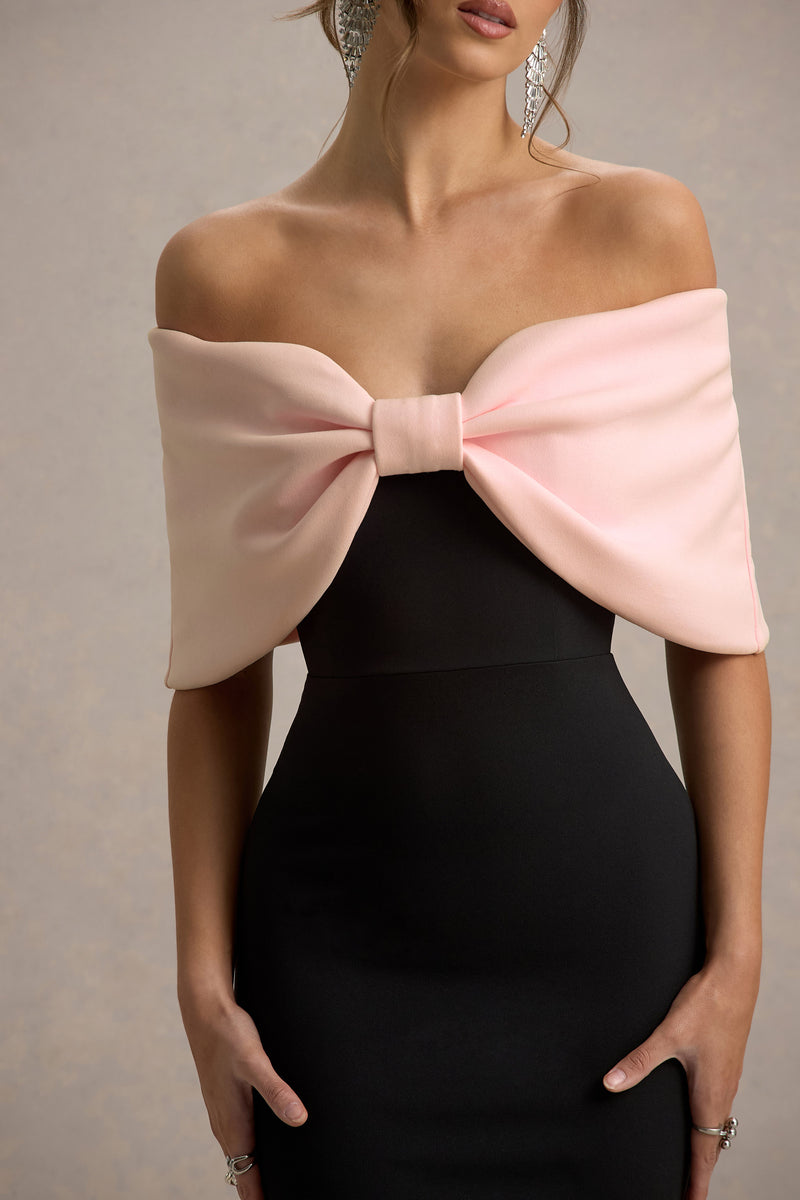 Cornelia Pink & Black Strapless Maxi Dress With Oversized Bow – Club L ...