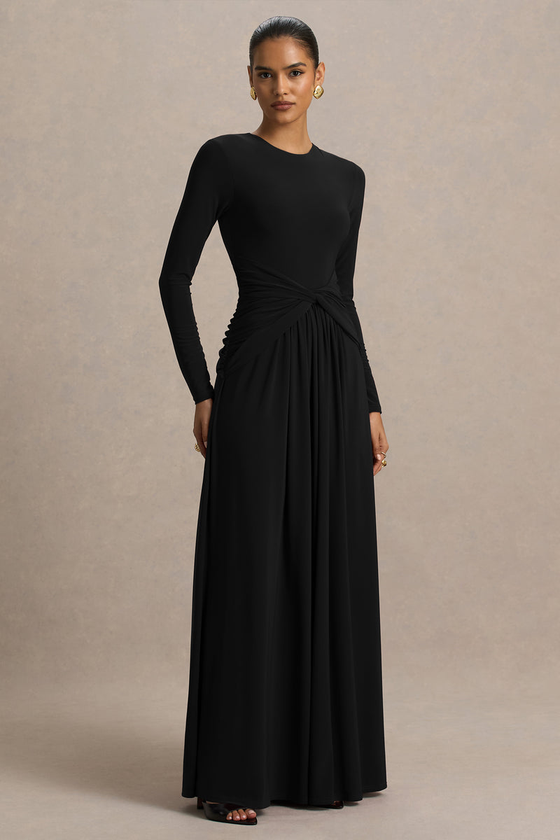 Estrella Black High-Neck Maxi Dress With Ruched Detailing – Club L ...