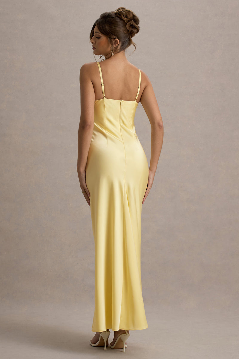 Eimear Lemon Satin Draped Sweetheart Maxi Dress – Club L London - AUS