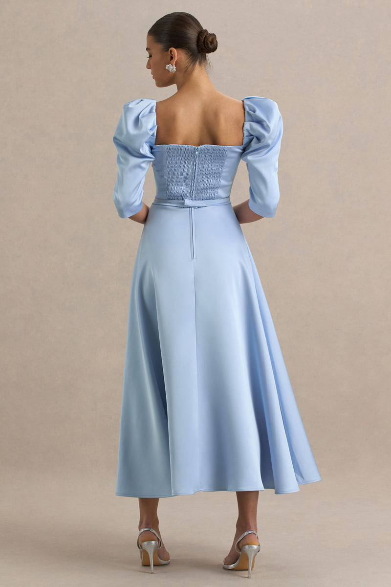 Rosey Powder Blue Satin Sweetheart Midi Dress – Club L London - AUS